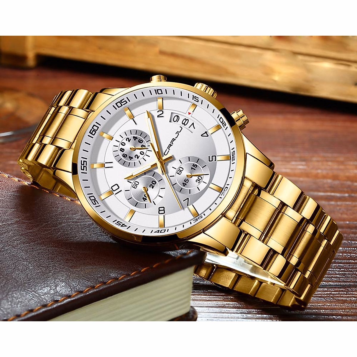 CRRJU Mens Watches Fashion Business 3-Sub Dial Full Steel Outdoor Sport Waterproof Wrist Watch for Men