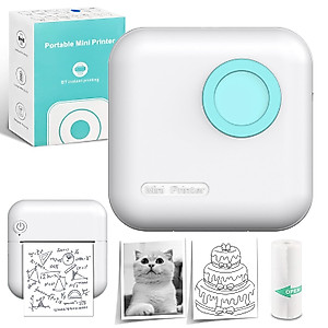 Mini Printer M2, Wireless Label Printer with White Roll Papers, Portable Inkless Sticker Maker, Portable Receipt Printer for Scrapbook Notes Lists Photo Journal Memo Label (Blue)