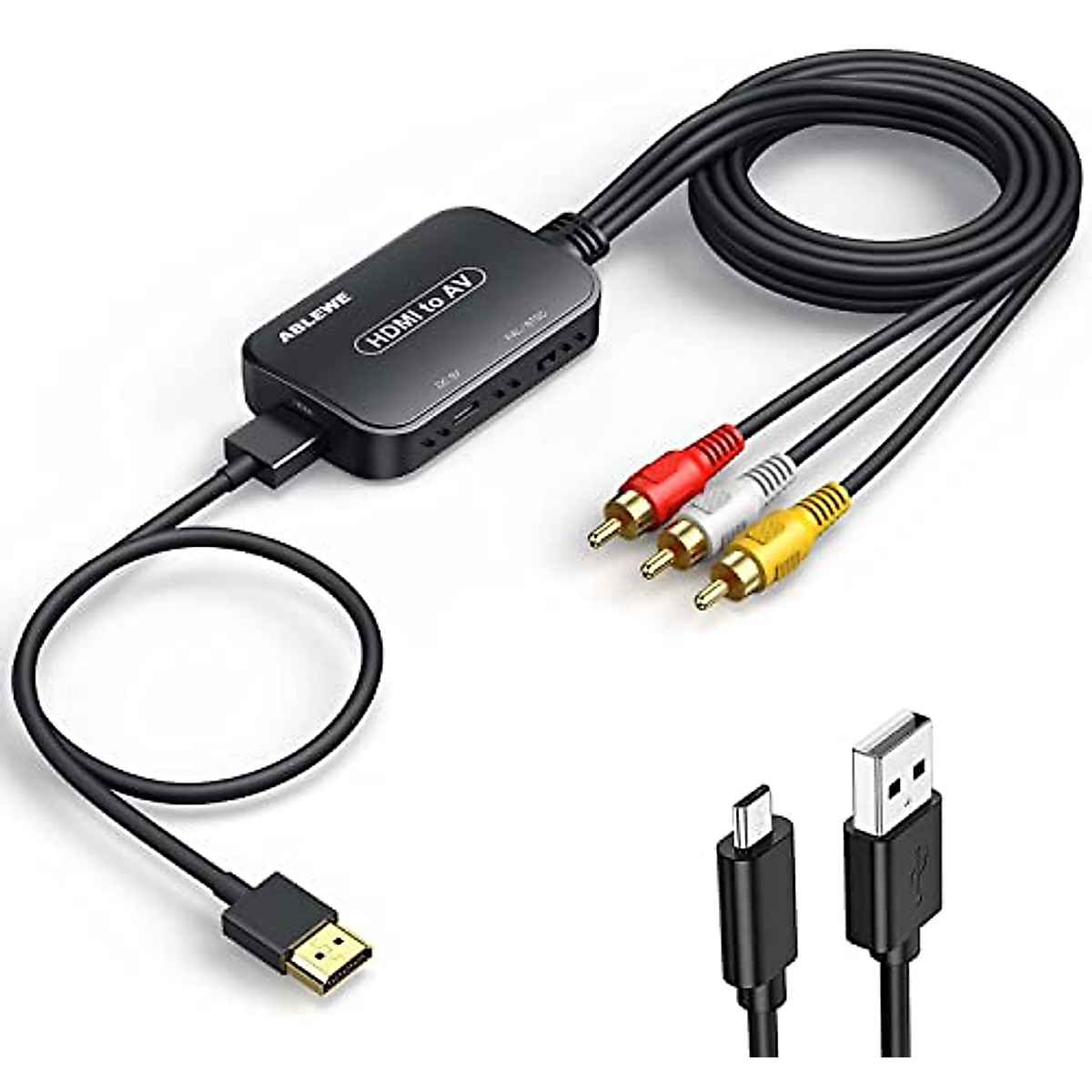 ABLEWE HDMI to RCA Converter, HDMI to RCA Adapter, HDMI to AV 3RCA CVBs Composite Video Audio Converter Adapter for TV Stick/Roku/Apple TV/PC/Laptop/Xbox/HDTV ( with HDMI Cable & USB Cable)