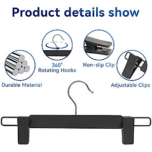 30 Pack Shorts Hangers with Clips, ZOUTOG Plastic Space Saving Hangers for Shorts Adjustable Clips, Non Slip Pants Hangers with Clips, Shirts, Dresses, Coats, Kids Clothes, Trouser & More, Black