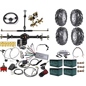 YC Yier Rear Differential Axle Kit 48V 1000W Electric Motor Controller Battery Hydraulic Brake 16x8-7 Wheels Tires DIY Parts For Go Kart Golf Cart ATV Quad Buggy Trike Tricycle 4 Wheeler… (40" Axle)
