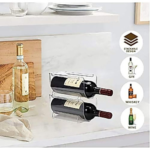 Modular Plastic Free-Standing Water Bottle and Wine Rack Storage Organizer for Kitchen Countertops, Pantry, Refrigerator ,Ideal Storage for Wine, Soda, Pop and Beer - Stackable, 2 Pack - Clear