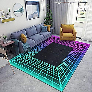Vaporwave Retro Futuristic Background Abstract Laser Grid Tunnel in Area Rugs Floor Mat Non Slip Throw Rugs Soft Door Mat Nursery Carpet for Living Room Home Indoor Outdoor Runner Rugs Yoga Mat