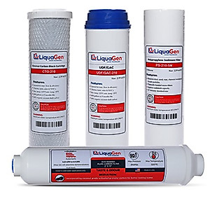 LiquaGen- 4PCS Reverse Osmosis Replacement (RO) Kit | Standard 10 Inch Filters | Home Drinking Water Purifier Kit | Universal Standard Compatibility | Counter Top or Under Sink Water Filter Set