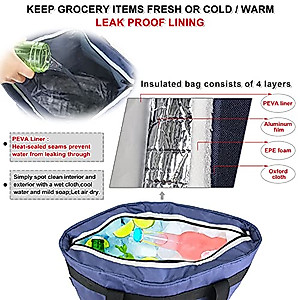 BeeGreen Cooler Bag Insulated Grocery Bags Large Freezer Shopping Cooler Tote for Travel Groceries Beach Thermal Food Delivery Bag to Keep Frozen Food Cold and Hot Food with Zipper Navy Innovations