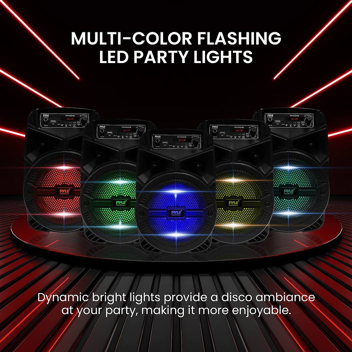 Pyle 240W Rechargeable Outdoor Bluetooth Speaker Portable PA System w/ 6.5” Subwoofer 1” Tweeter, Microphone In, Party Lights, MP3/USB, Radio, Remote - Pyle PPHP634B