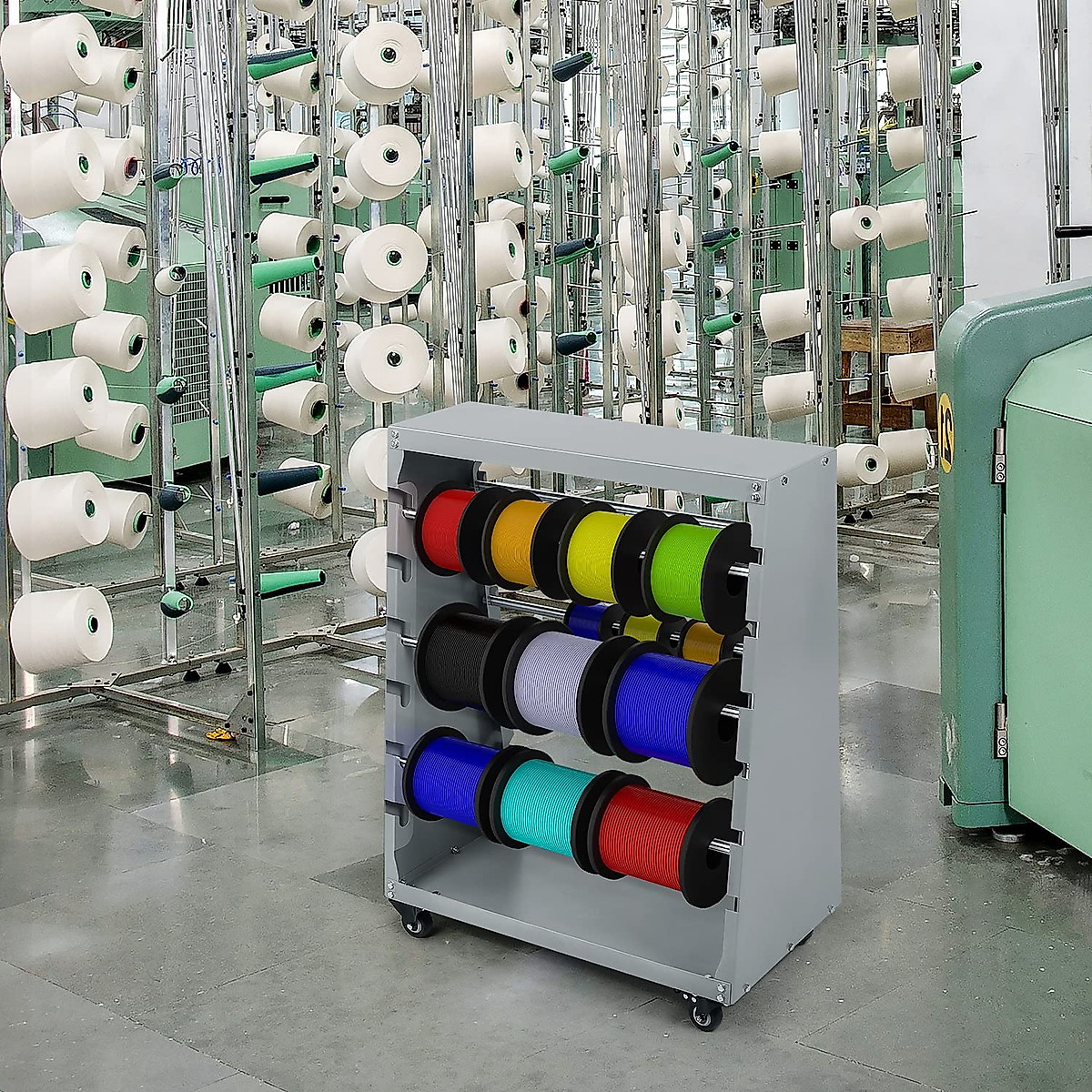 uyoyous Wire Spool Rack 29.5 x 25.2 Inch Cold-Rolled Steel Cable Dispenser Cart with Locked Wheels 6 Rods Electrical Wire Spool Storage Dispenser 300lbs Capacity for Industrial Workplace