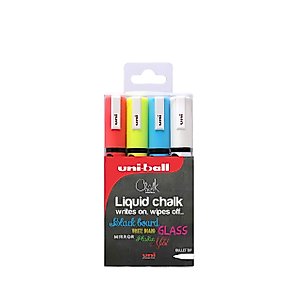 Uni TS-140135 PWE-5M Bullet Tip Chalk Marker, Medium, Line Width 1.8mm - 2.5mm, White, Pack of 4
