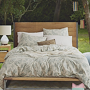 ECOCOTT 3 Pieces Duvet Cover Set with Vintage Green Leaves Pattern 100% Natural Cotton Cozy Simple Style Bedding Set (Queen Size)