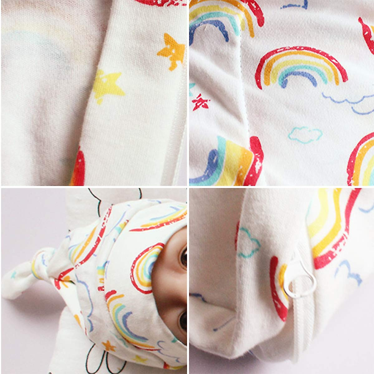 Baby Swaddle Wrap Newborn Cotton Blanket Rainbow Infant Sleeping Sack Set Include Sleeping Bag Crib Wrap+Hat+Gloves+Burp Cloth