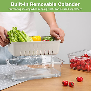 Puricon 2 Pack Can Drink Dispenser Organizer for Refrigerator Bundle with 2 Pack Fresh Food Containers for Fridge, Kitchen Fruit Storage Accessories Vegetable Keeper Produce Saver