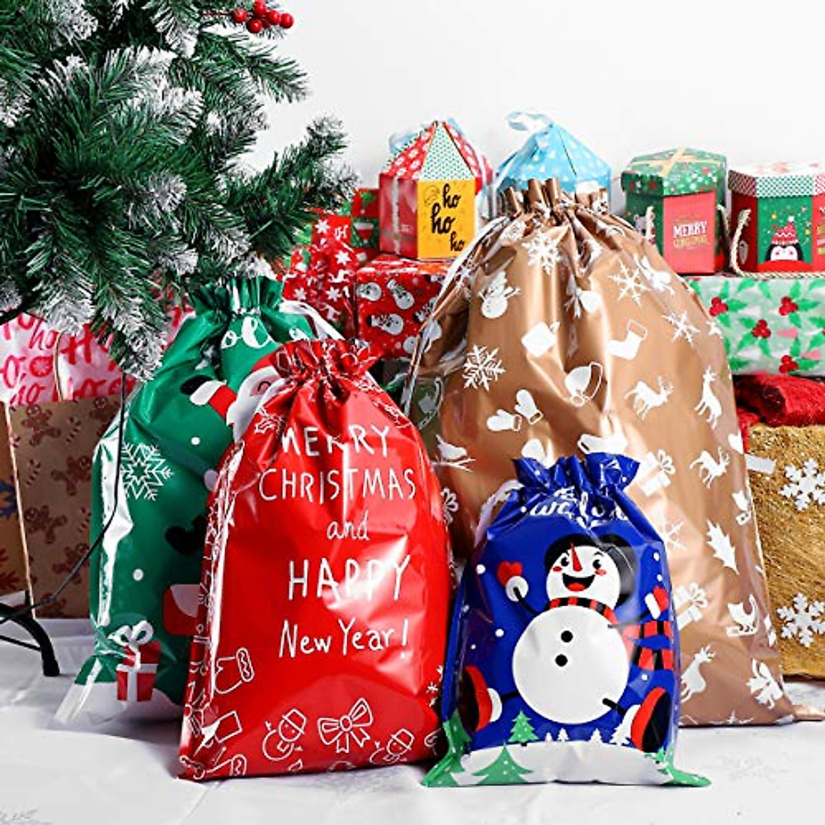 30PCS Christmas Drawstring Gift Bags Assorted Sizes Christmas Gift Wrapping Bags For Christmas Party Classroom Party Gift Giving
