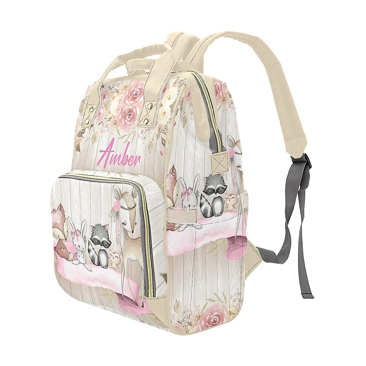 XOZOTY Woodland Forest Animal Diaper Bags Backpack Personalized Baby Bag Nursing Nappy Bag Travel Tote Bag Gifts