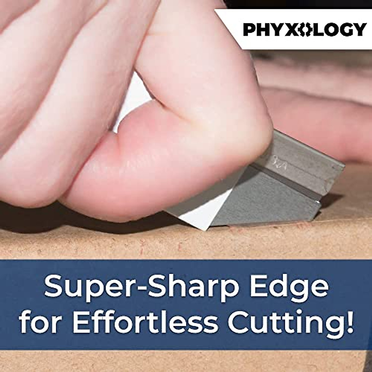 Ultra Sharp, USA-Made Steel Razor Scraper Blades Bulk 100 Pack by Phyxology Supply with Cardboard Carton Cutter Tool! Strong Single Edge 1.5 in Blade for Scrapers and Cutting Tools in a Safe Reclosable Box