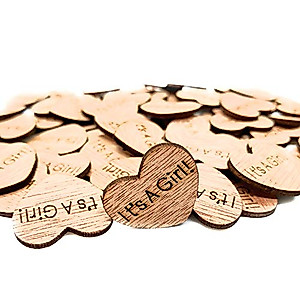 Wooden Heart Confetti ~ It's A Girl ~ Wood Hearts, Wood Confetti Engraved Love Hearts- Rustic Wedding Decor (100 count)