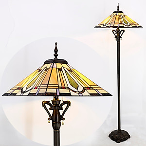 AVIVADIRECT Tiffany Floor Lamp Geometry Mission Style Stained Glass Standing Reading Light 16X16X64 Inch