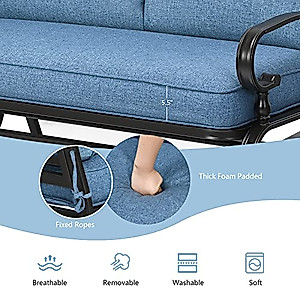 Tangkula Outdoor Swing Glider Chair, Patio Glider Bench for 2 Persons, Outdoor Rocking Loveseat with Steel Frame & Comfortable Cushions for Garden, Porch, Balcony, Poolside (Blue)