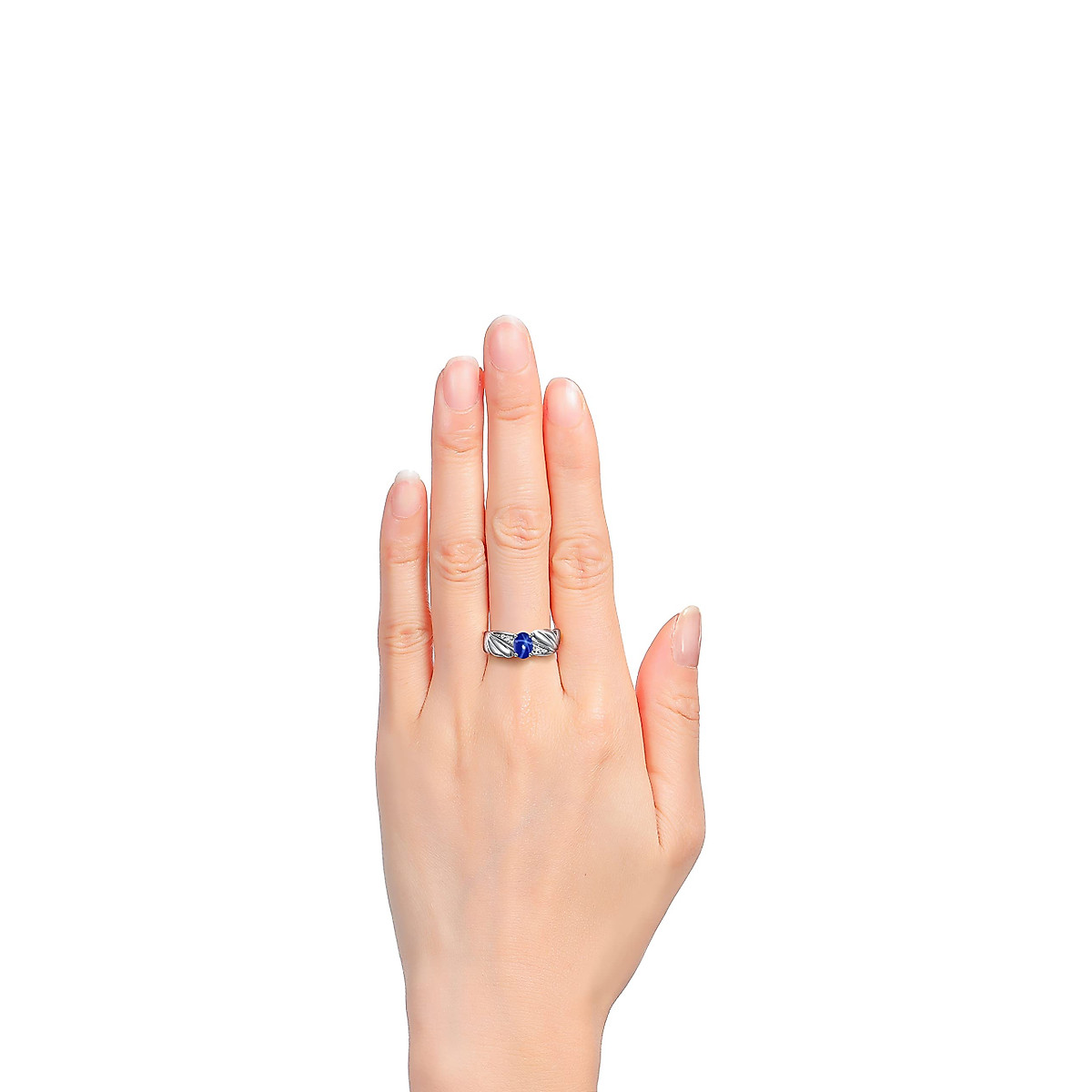 Rylos Rings for Women Sterling Silver Angel Wing Ring 7X5MM Gemstone & Diamonds September Blue Star Sapphire Jewelry for Women Size 8