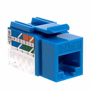 SATMAXIMUM Cat6 Keystone Ethernet Wall Jack Punch Down UTP 45-Degree (Easier Termination Than 90-Degree), RJ45 Slim Profile Speed Termination Blue 45° Angled (50 Pack)