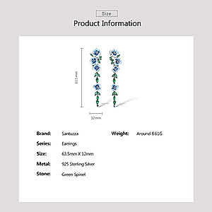 Santuzza Peony Earrings 925 Sterling Silver Green Spinel Handmade Enamel Blue Flower Gemstone Earrings for Women