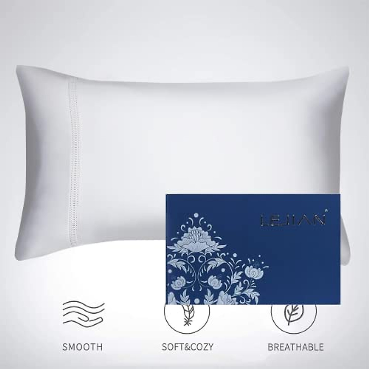 LEJIAN Silk Bedding Pillowcases - 2 Pack Queen Size(20X30 Inch) - Hemstitched Pillow Cases - Soft Silk Pillowcase with Envelope Closure, White