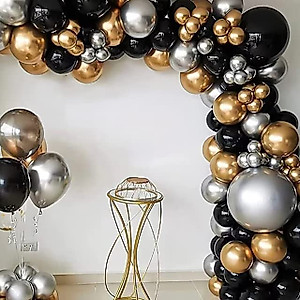 Komiikka 116pcs Black Gold Silver Chrome Balloon Garland Arch Kit for Gatsby Roaring 20s Birthday, New Year, Bachelorette, Graduation, Retirement Party Decorations