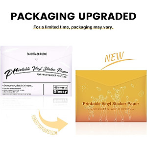 Premium Printable Vinyl Sticker Paper - for Inkjet and Laser Printer - 55 Pack Glossy White Waterproof Inkjet Printable Vinyl - Dries Quickly and Holds Ink Beautifully JANDJPACKAGING