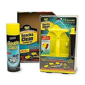 Invisible Glass 99031 Reach and Clean Tool Combo Kit with Windshield Wand Cleaning Tool for Those Hard-to-Reach Places and Invisible Glass Premium Glass and Window Cleaner for Auto and Home , Yellow
