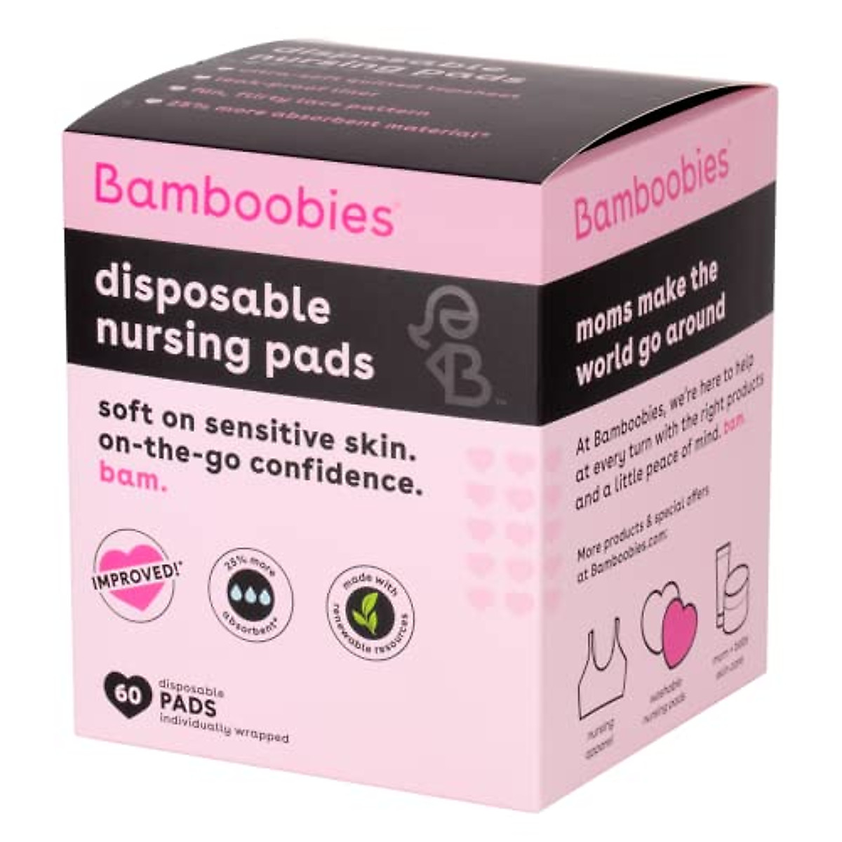 Bamboobies Disposable Nursing Pads for Breastfeeding & Sensitive Skin, Super-Absorbent Milk Proof Pads, Perfect Baby Shower Gifts, 60 Count