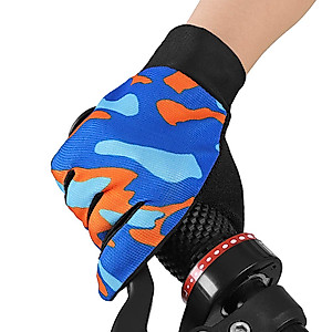 Accmor Kids Cycling Gloves, Kids Fishing Gloves, 4-10 Years Boys Girls Kids Sport Gloves, Breathable Non-Slip Full Finger Gloves for Child Cycling Climbing Riding Biking Outdoor, Blue Orange
