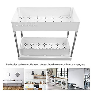 ASHATA Under Sink, Sliding Cabinet Basket, 2 Tier Storage Under Cabinet Bathroom Under Sink Organizers, for Cabinet Sliding Drawers Countertop Pantry Kitchen (White)