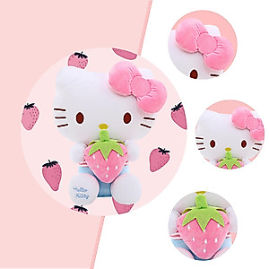Kitty Plush Toys,Kawaii Cartoon Kitty Plush Doll Stuffed Animals Toy,Cute Kitty Cat Soft Plush Pillow Birthday Gifts for Girls (Strawberry)