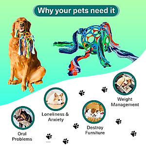 DogieLyn Dog Rope Toys with Squeaky Ball,Durable Bell Balls on Rope, 6 Colorful Strap Tug of War Dog Toy,Interactive Pet Indoor Outdoor Fetch Training Chew Toy for Small Medium Dogs