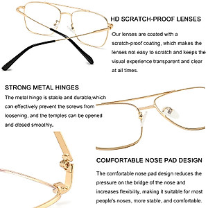 Dollger Square Clear Lens Glasses Non-prescription Fake Metal Aviator Frame Eyeglasses