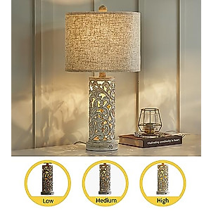 OYEARS 3-Way Dimmable 22'' USB A+C Touch Control Table Lamp with Nightlight for Living Room Bedroom Farmhouse Bedside Nightstand Lamps (1 Bulbs and 1 Built-in LED Beads Included)
