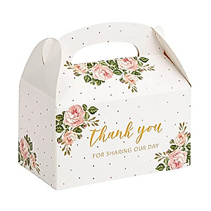 Sparkle and Bash 24 Pack Floral Thank You Treat Boxes for Wedding Reception Favors, Baby Shower, Birthday Party (6.25 x 3.5 In)
