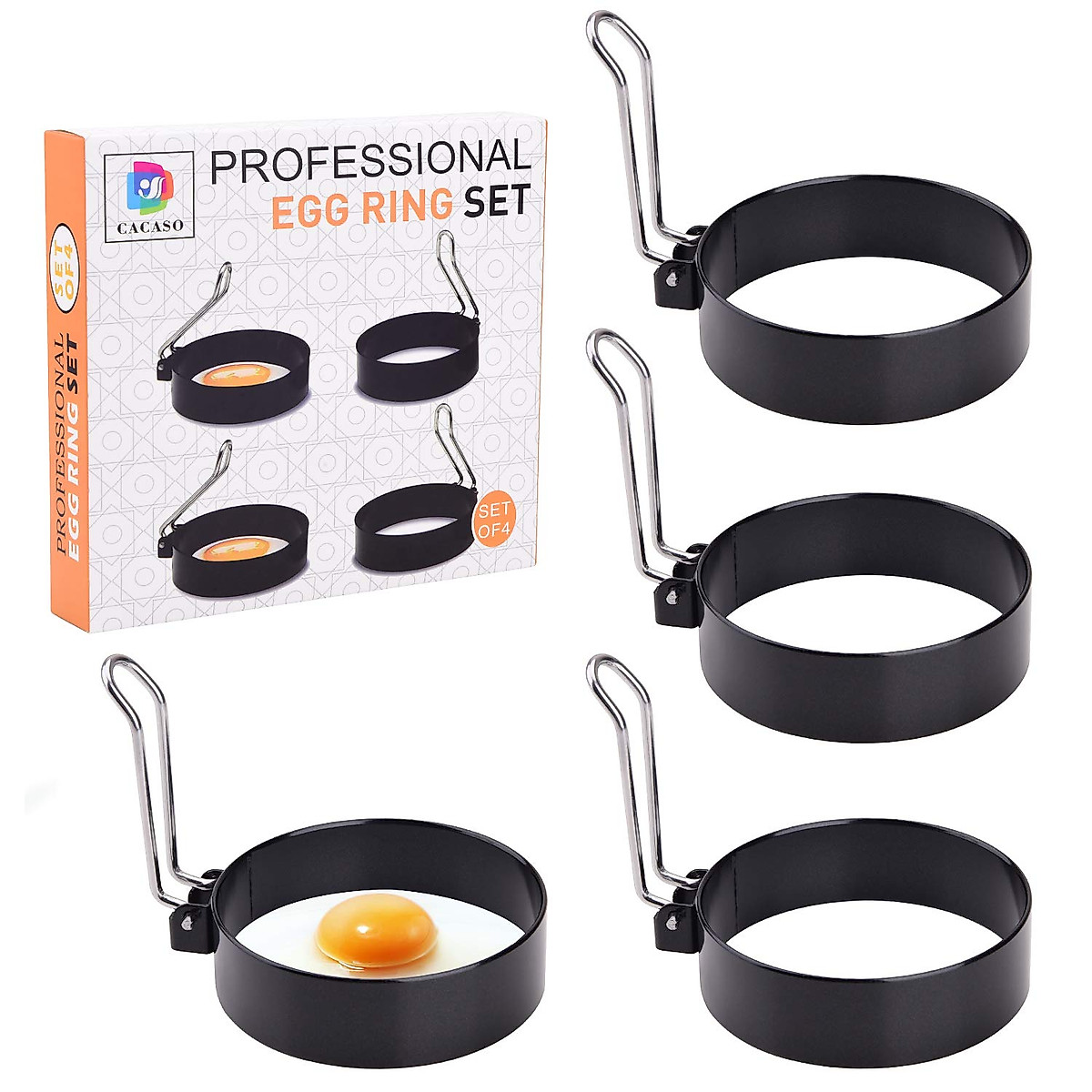 Egg Ring, Round Professional Pancake Mold, Egg Cooker Rings For Cooking, Stainless Steel Non Stick Round Egg Ring Mold For Fried Egg, Pancakes, Sandwiches 4PCS (4 PCS)
