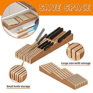 In-Drawer Knife Block Organizer - Bamboo Wood Drawer Knife Organizer-Protecting Knife Organizer Block Holds Up To 11 Knives（Not Included）