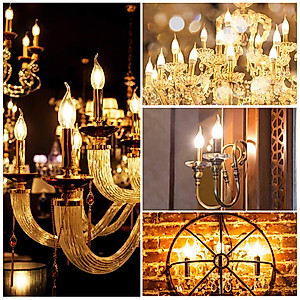 ENERGETIC 12 Pack Dimmable Candelabra Led Light Bulb, CA11 Shape,Flame Tip Style, 60 Watt Equivalent, 2700K Soft White, E12 Base, Led Candelabra Bulb,CRI 90+, UL Listed， Halloween Christmas Decoration