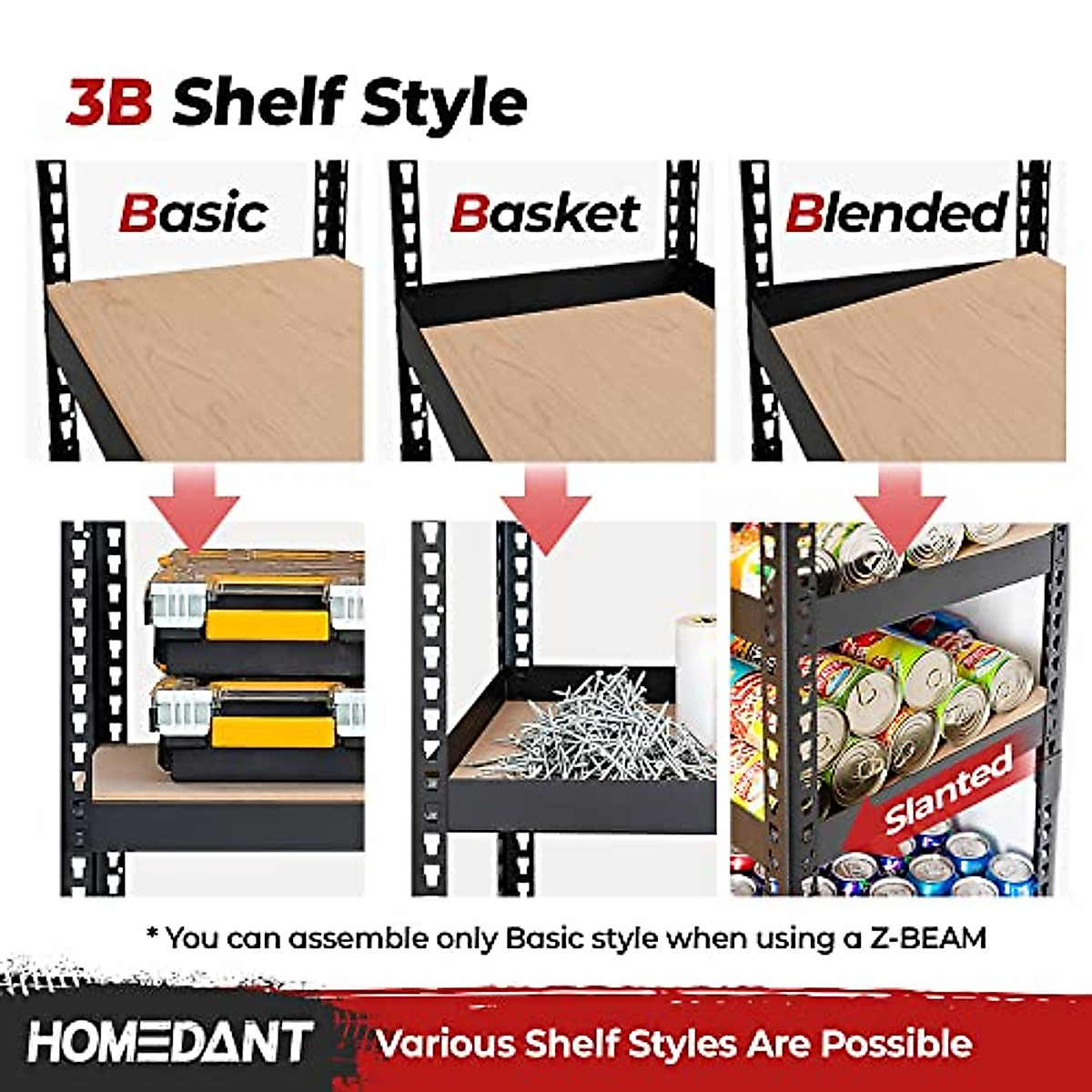 HOMEDANT Z-beam 5-Tier Laminated Heavy Duty Metal Shelving Unit Adjustable Garage Storage Utility Rack Shelves Organization Multipurpose Shelf Warehouse Industrial Shed 39.8"W x 18.2"D x 71.3"H 1Pack