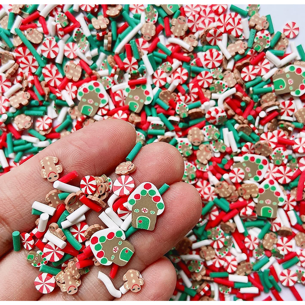 EHOPE Christmas Slices Fake Sprinkles Resin Sprinkles Fake Candy Sprinkles Clay Sprinkles Polymer Sprinkles Polymer Clay Slices for Nail Art DIY Crafts Cake Phone(Christmas House+Snowman-40G）