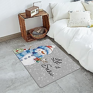 Grey Snowman Antifatigue Kitchen Bath Door Mat Cushioned Runner Rug,Washable Welcome Floor Sink Mat,Waterproof Non-Slip Comfort Standing Doormat,Christmas Winter Snowflake Bird Berry 18"x30"