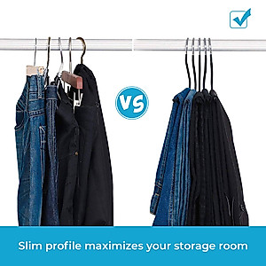 JS HANGER Non Slip Pants Hangers 10 Pack Open Ended Easy Slid Slacks Hangers, Durable Anti-Rust Space Saving Metal Jeans Hangers, Chrome and Black Friction