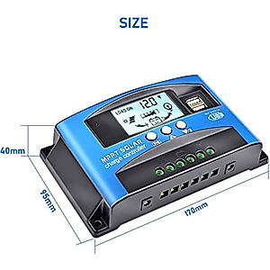 100A MPPT Solar Charge Controller 12v/24v Current Auto Focus MPPT Tracking Charge with LCD Display Dual USB Solar Regulator Charge Controller Multiple Load Control Modes