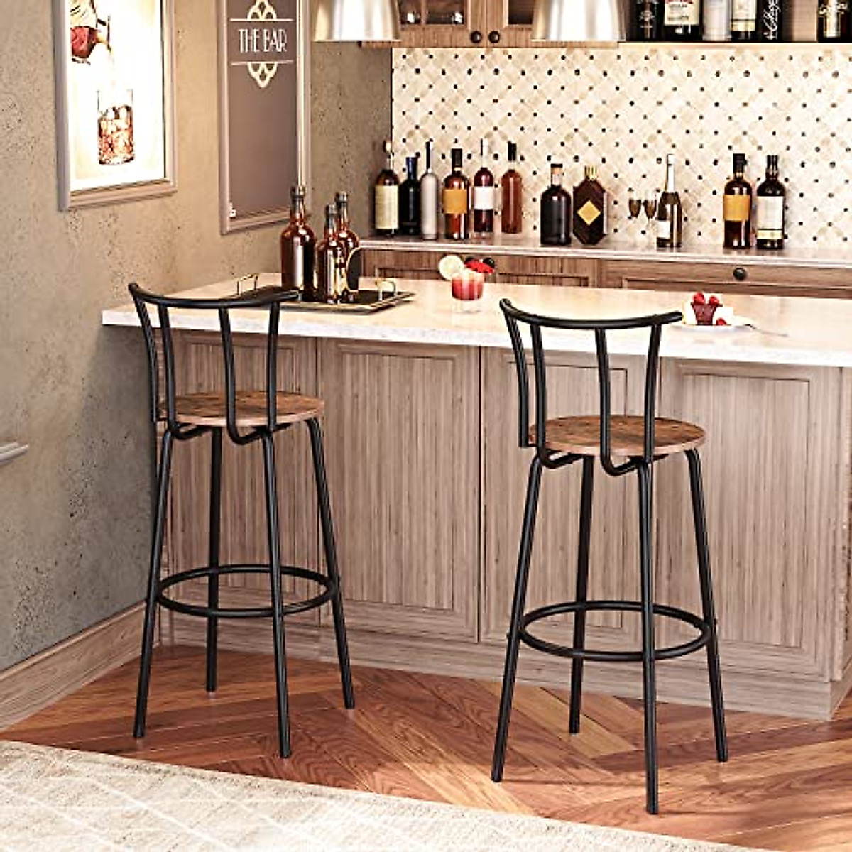 HOOBRO Bar Table and Chairs Set and High Counter Stools Bundle,3-Piece Breakfast Table Set for Kitchen Living Room, Dining Room, BF52BT01-BF04BY01G1