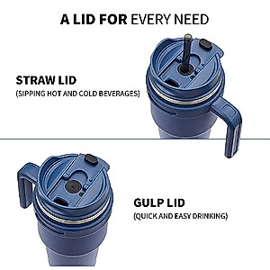 ALOUFEA 20 oz Insulated Coffee Mug Tumbler with Handle, Stainless Steel Travel Mug Tumbler with Lid and Straw,Double Wall Vacuum Leak Proof Ice Coffee Thermal Cup, Navy