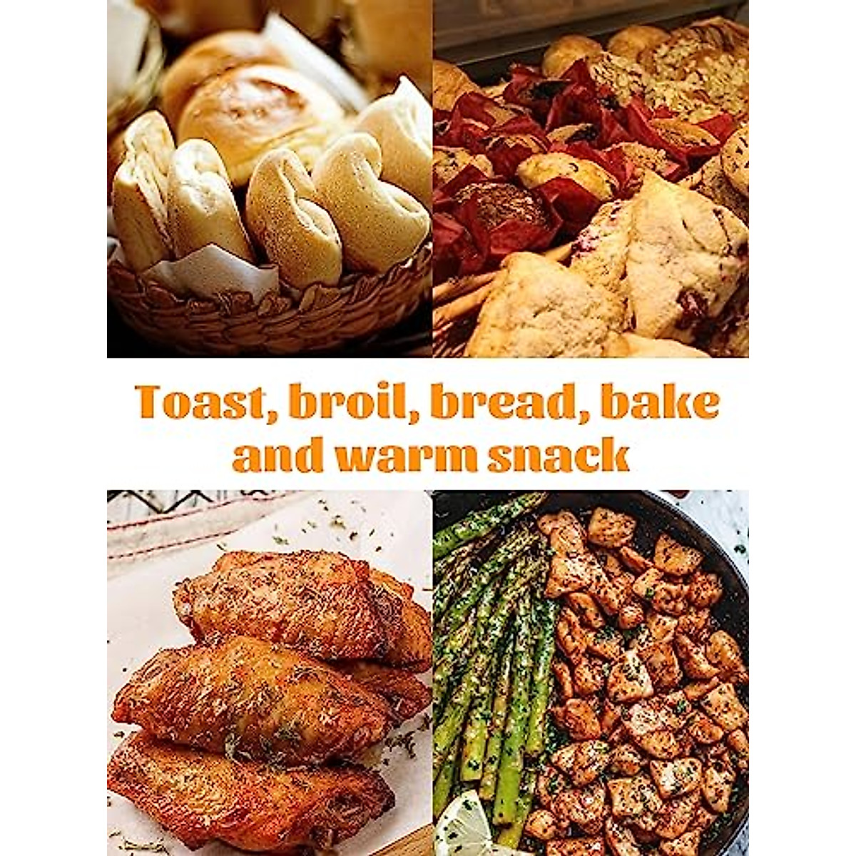 Toaster Oven 4 Slice Countertop - Pizza Oven with Timer, Convection Oven fits a 9 Inch Pizza, for Bake, Broil, Toast, Includes Baking Pan and Rack, Stainless Steel, Silver