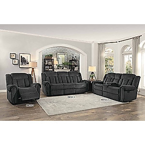 Homelegance Nutmeg Upholstered Double Reclining Loveseat with Console, Charcoal Gray