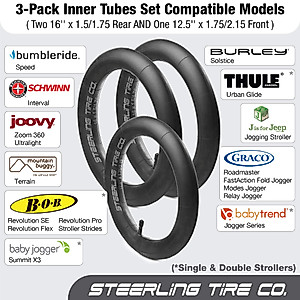 Two 16'' x 1.5/1.75 R and One 12.5'' x 1.75/2.15 F Premium Explosion Proof Inner Tire Tube for All BOB Revolution & Stroller Strides - BOB Stroller Tire Replacement Set [3 Pack] Steerling Tire Co.