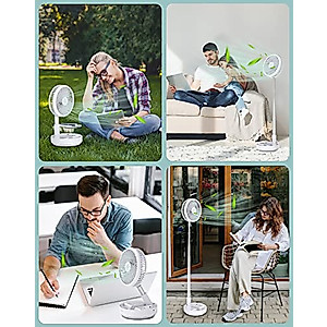 Primevolve Portable Oscillating Standing Fan,Rechargeable Battery Operated USB Floor Table Desk Fan with Remote, 4 Speed Settings Pedestal Fans for Bedroom Office Camping Fishing Travel White 7.7"